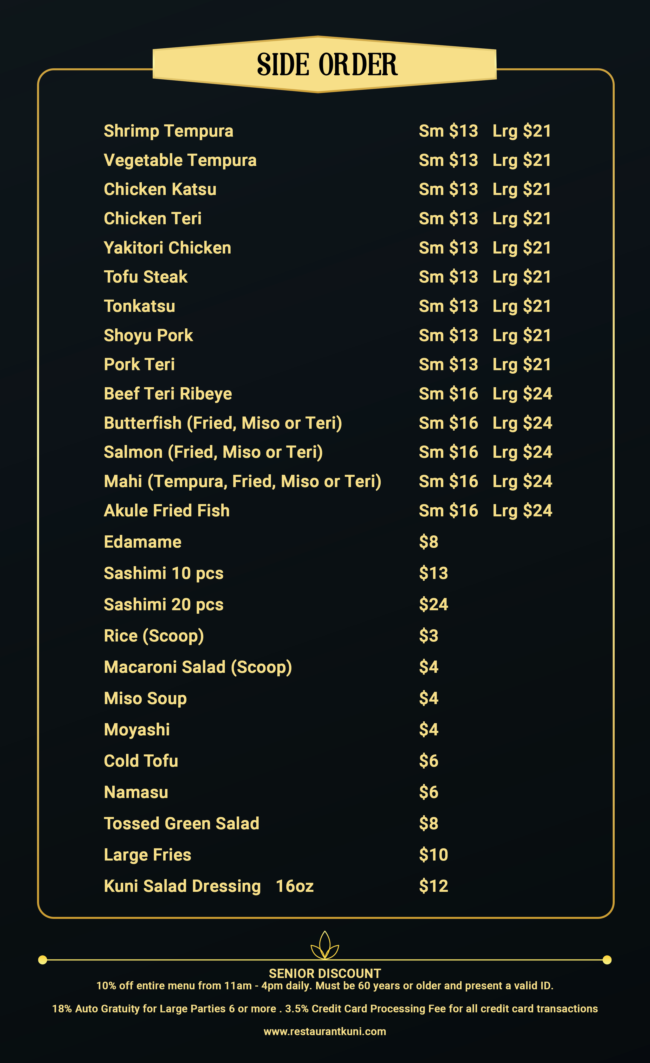 MENU — KUNI RESTAURANT & CATERING