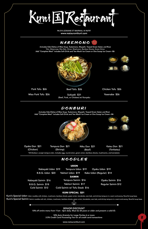 MENU — KUNI RESTAURANT & CATERING