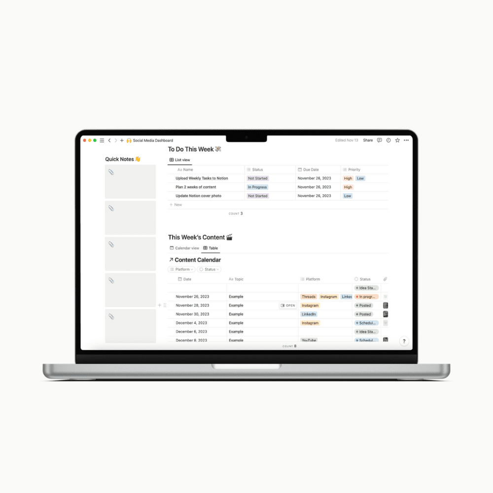 Notion Content Strategy & Planning System — Social By Natty