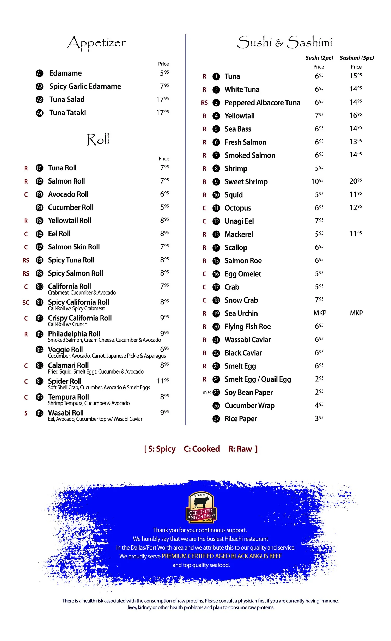 Menu — Hanabi Hibachi and Sushi