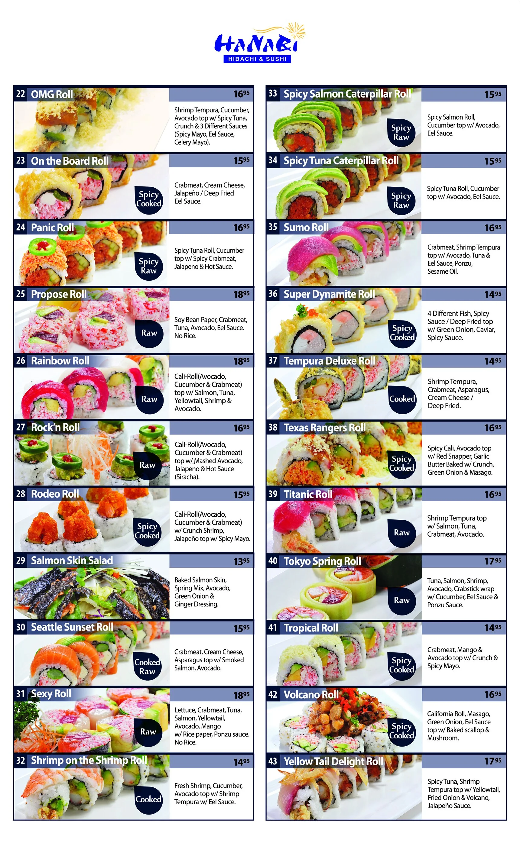 Menu — Hanabi Hibachi and Sushi