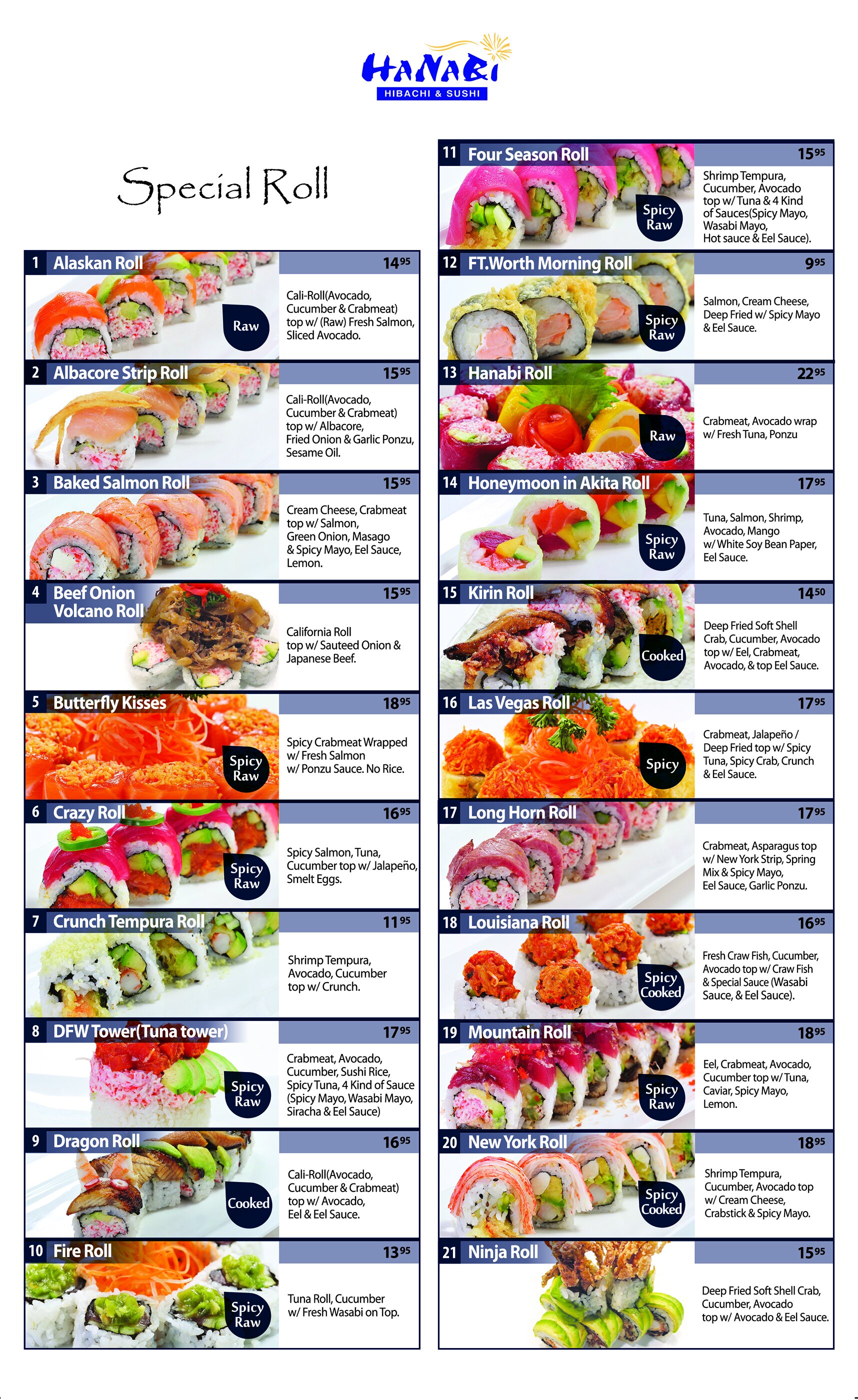 Menu — Hanabi Hibachi and Sushi
