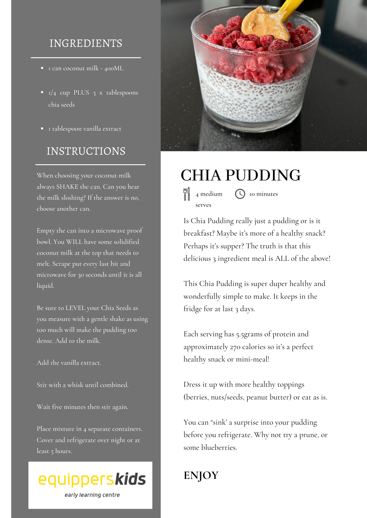 Chia Pudding - easy 3 ingredient — EquippersKids