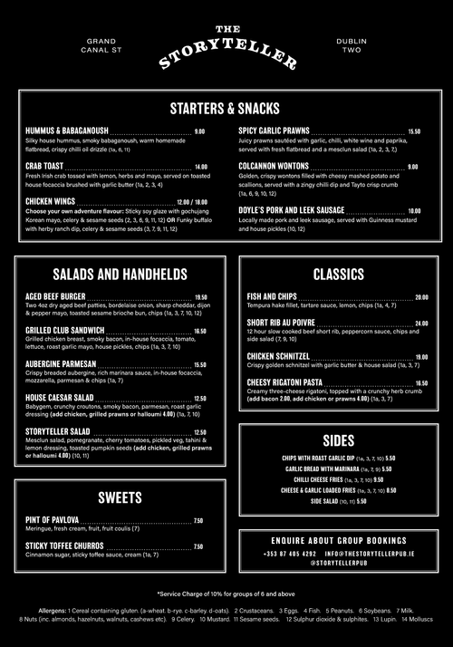 Menu — The Storyteller Pub