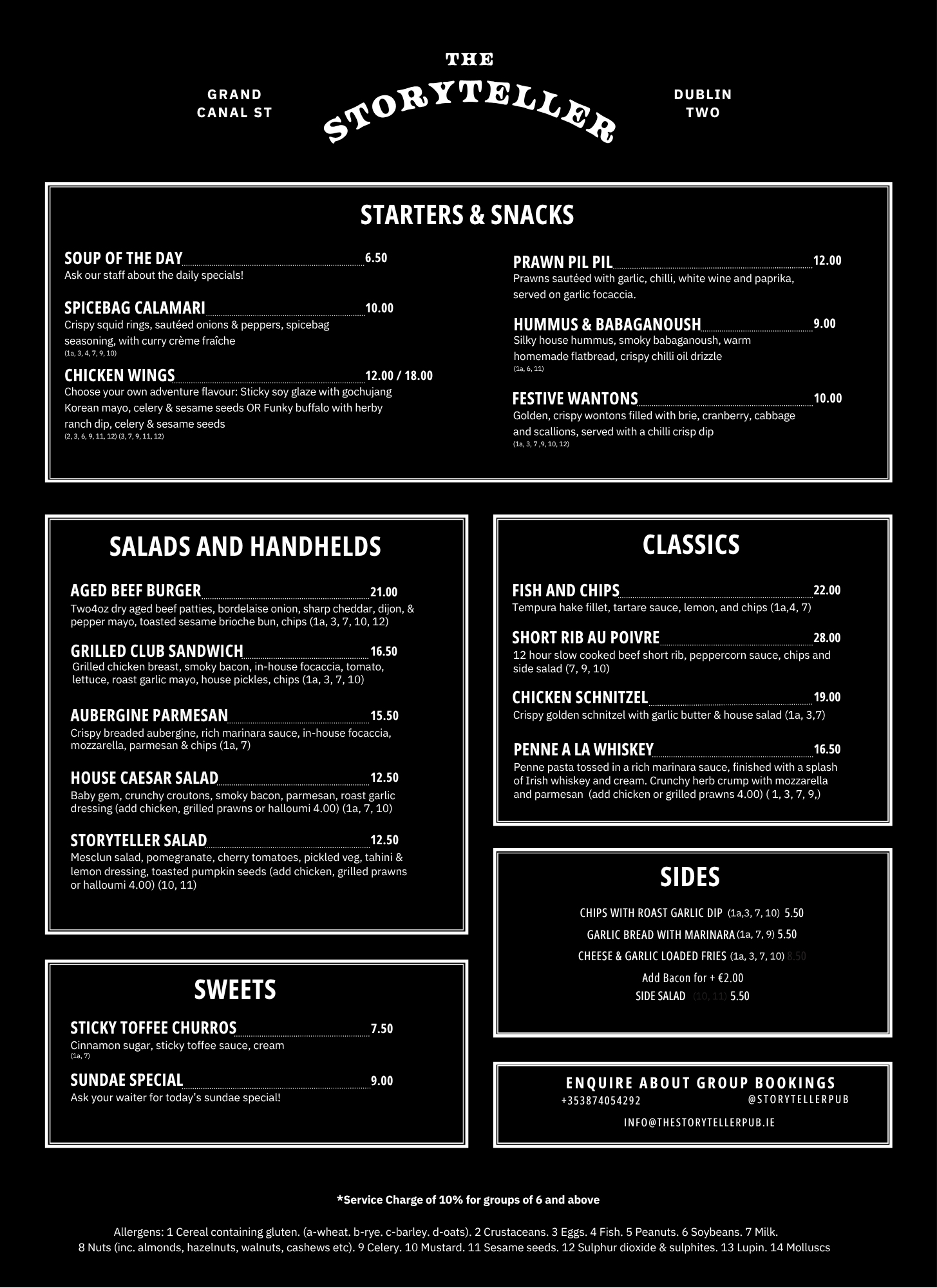 Menu — The Storyteller Pub