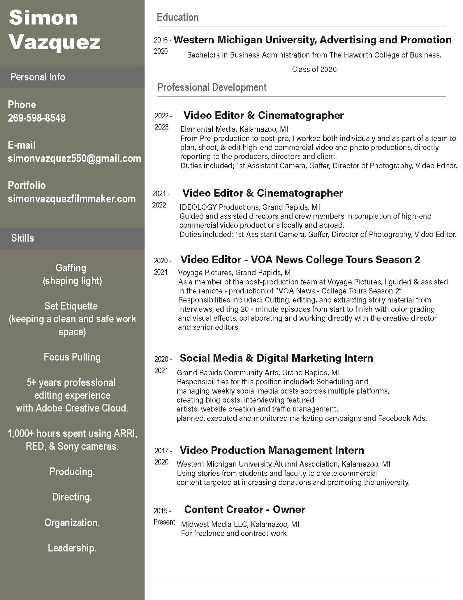 Résumé — Simon Vazquez | Filmmaker