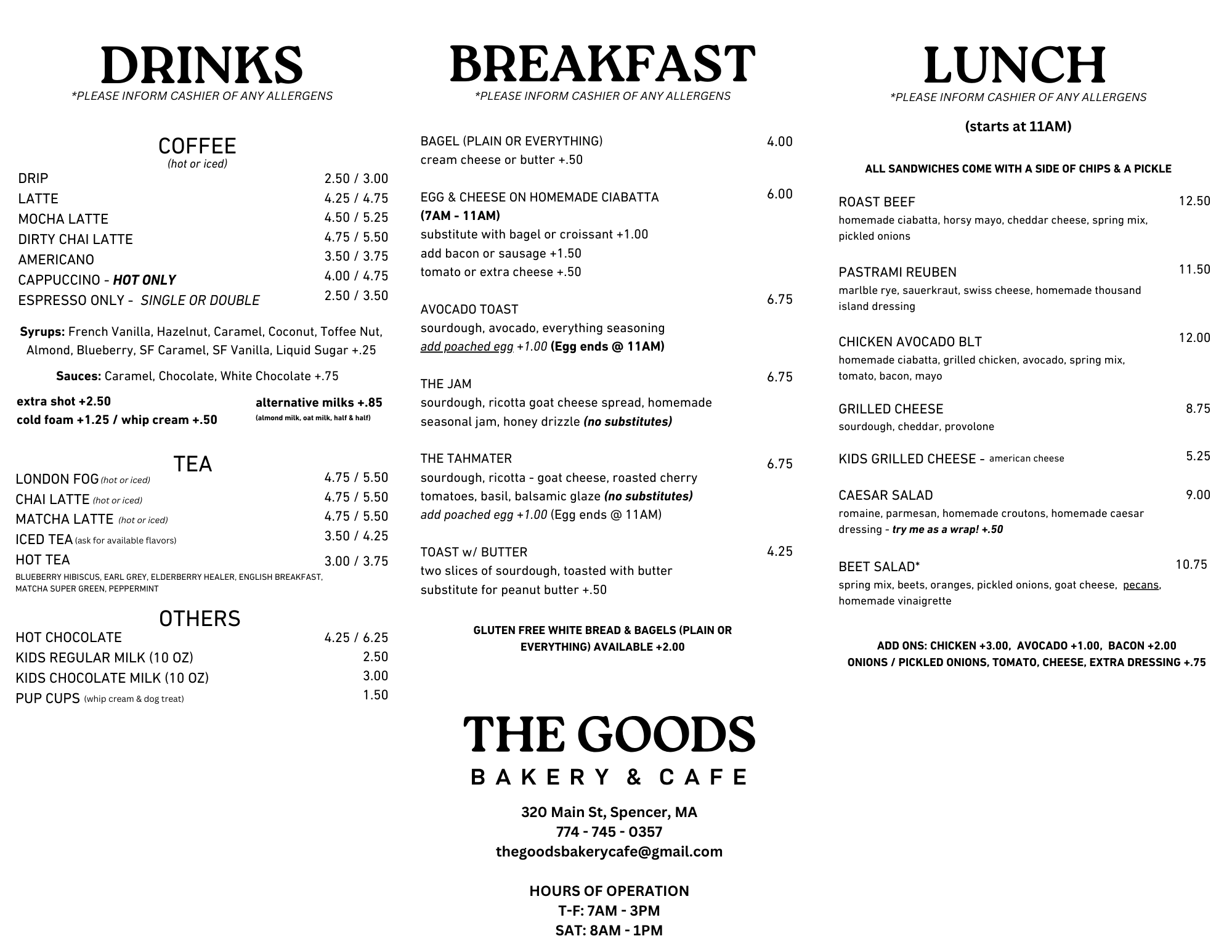 Menu 1 — The Goods Bakery & Cafe