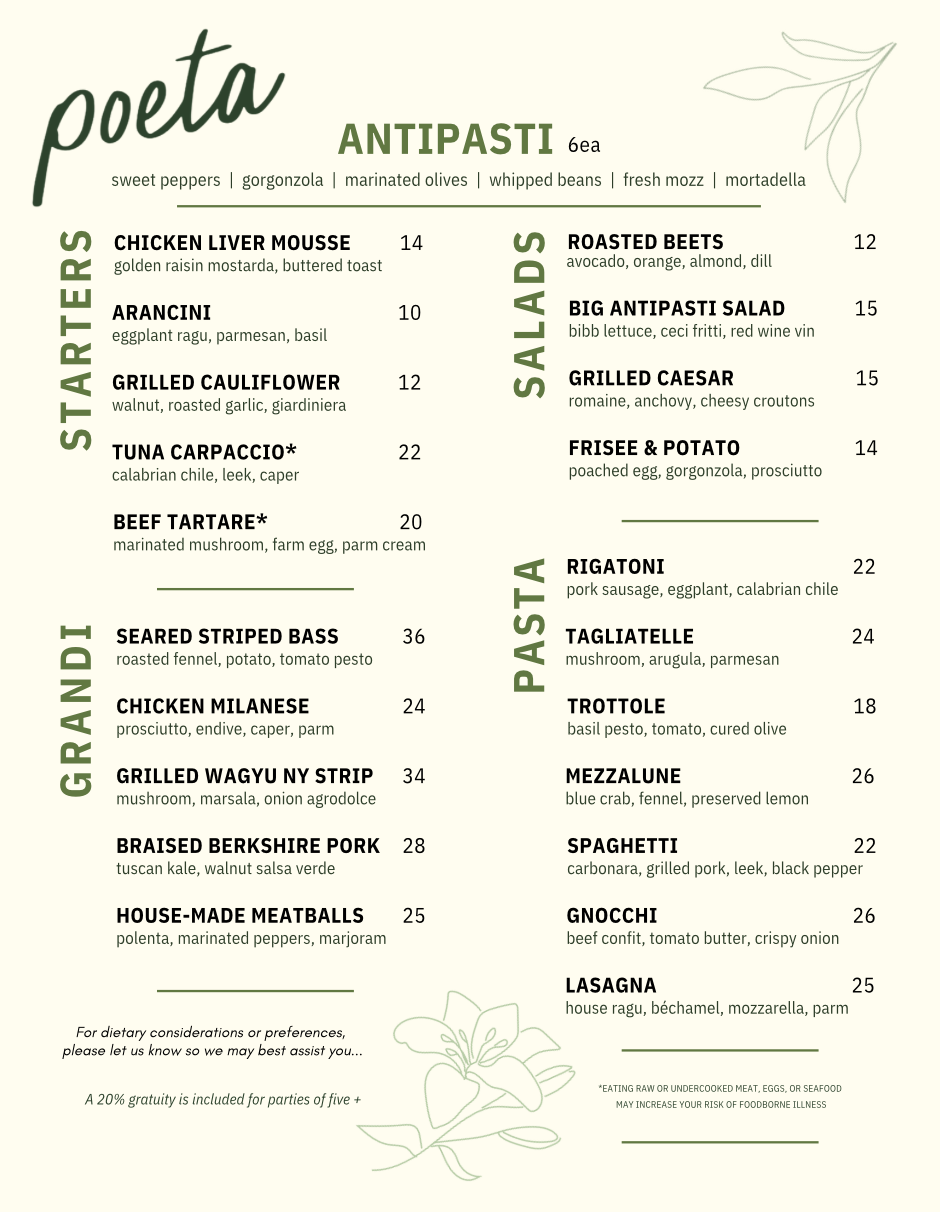 Menu — Poeta
