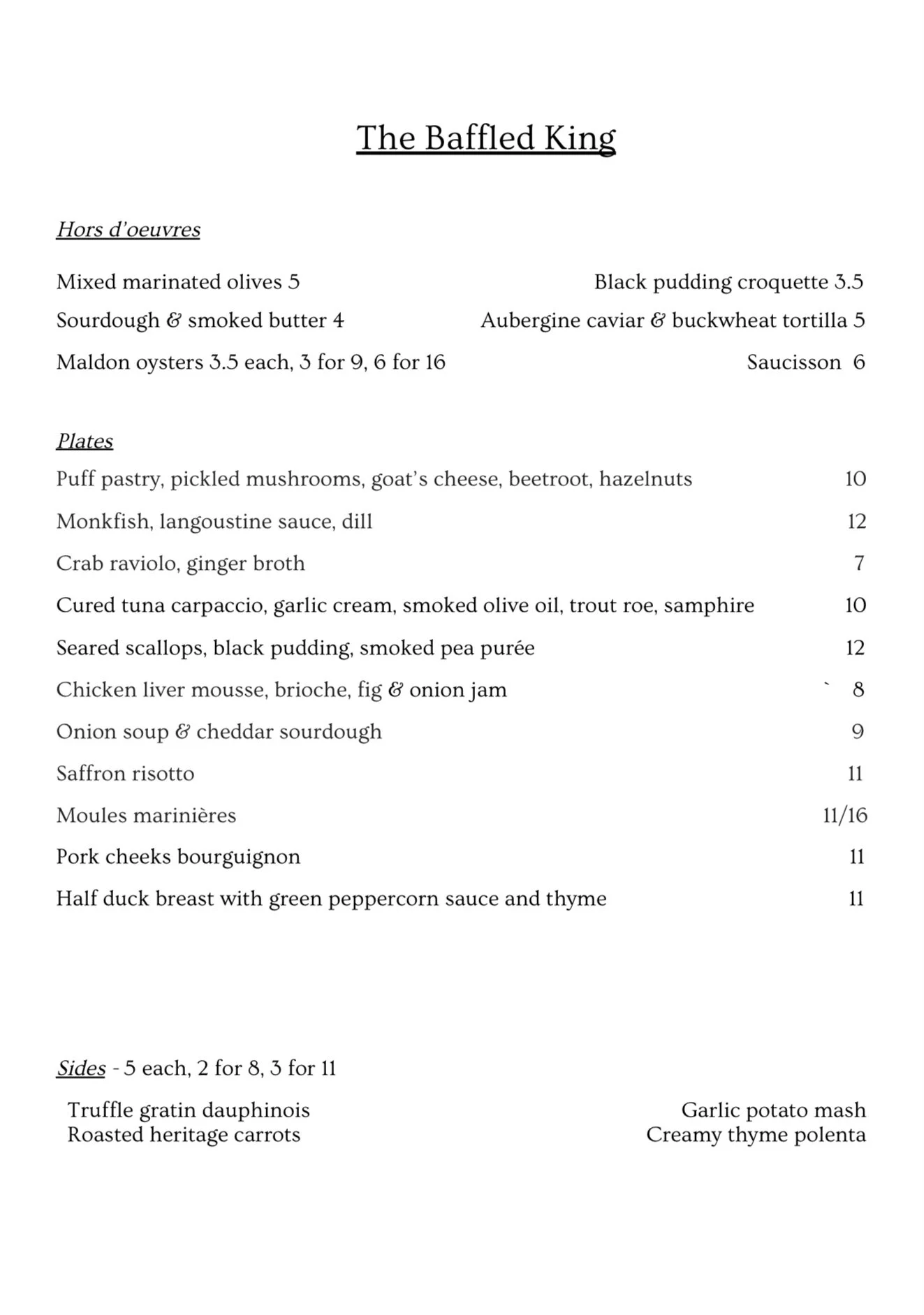 Menu — The Baffled King