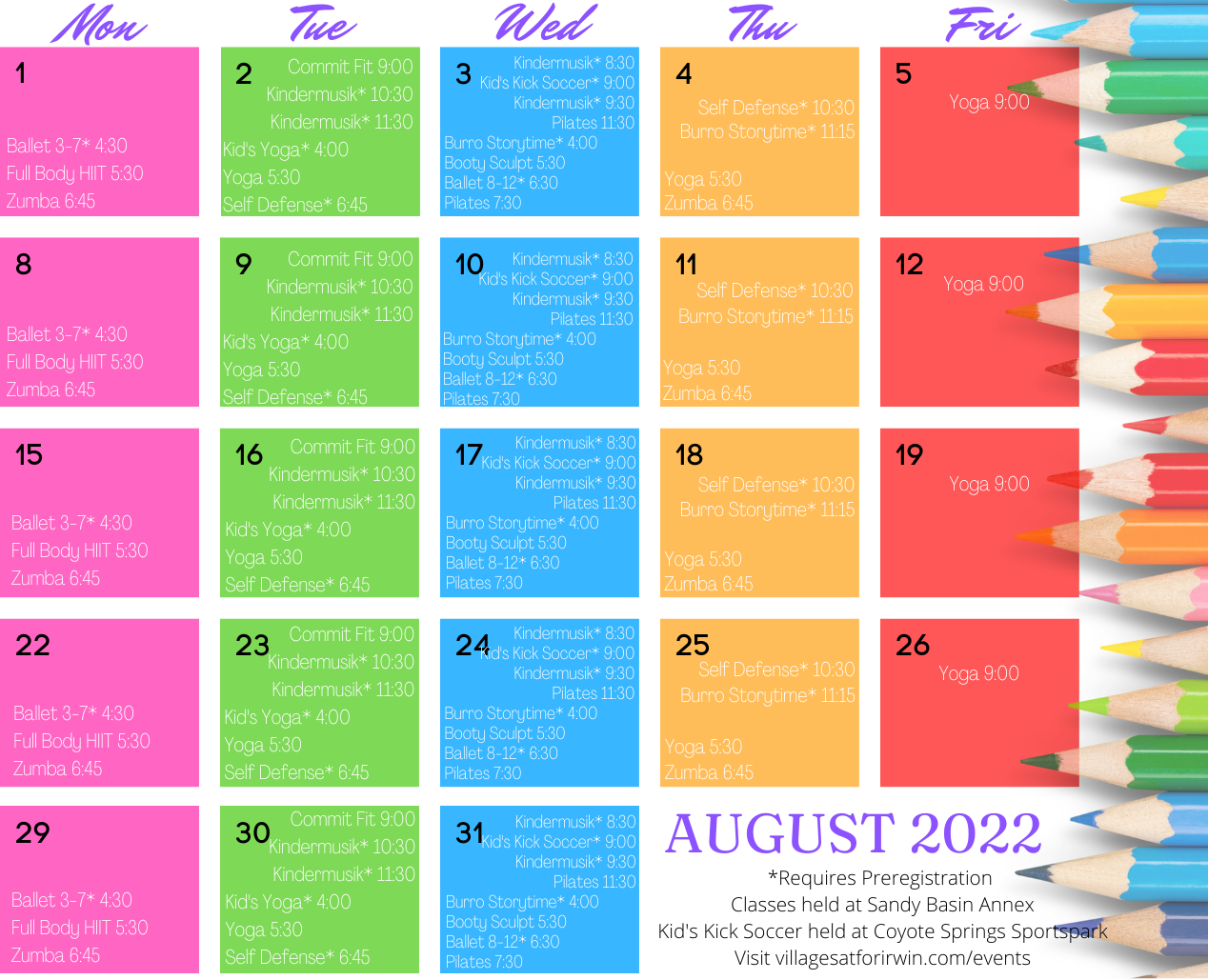 August Social Calendar — Villages at Fort Irwin