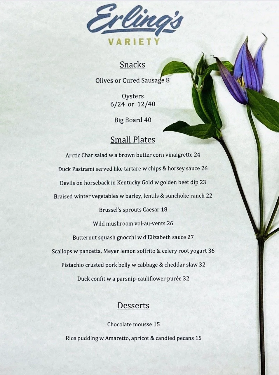 Menu — Erling's Variety