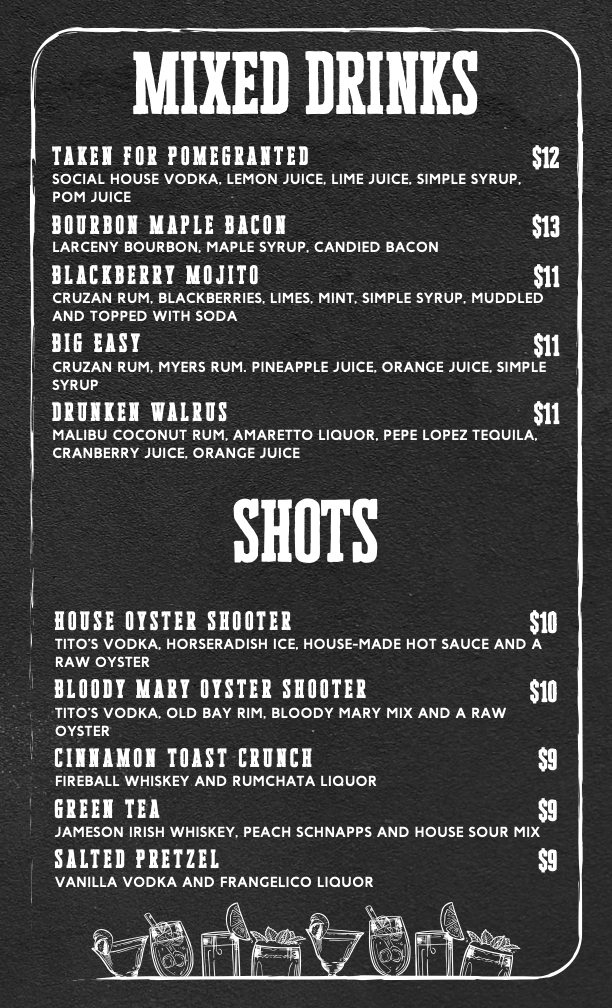 Drinks & Desserts — Moore Street Oyster Bar