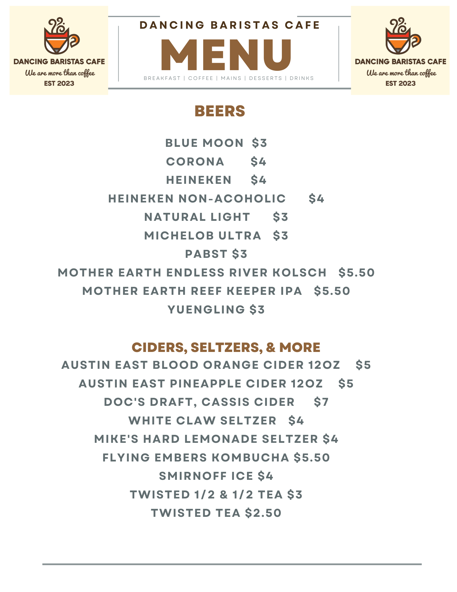 Menu 1 — Dancing Baristas Cafe