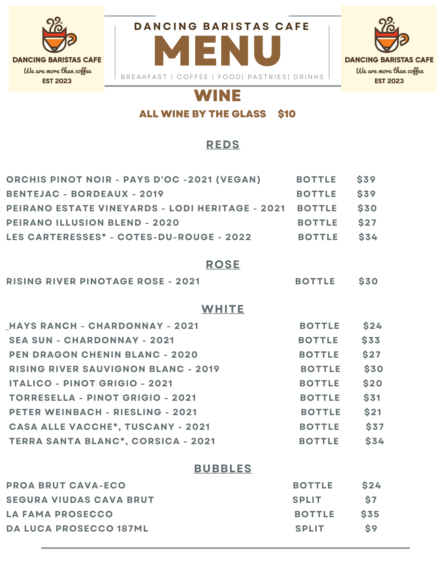 Menu 1 — Dancing Baristas Cafe