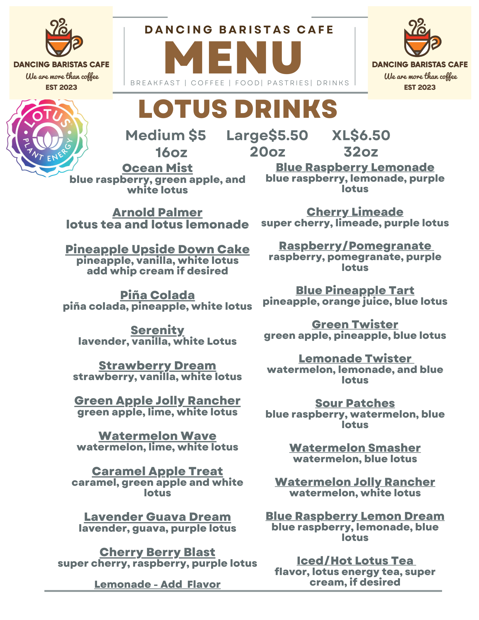 Menu 1 — Dancing Baristas Cafe