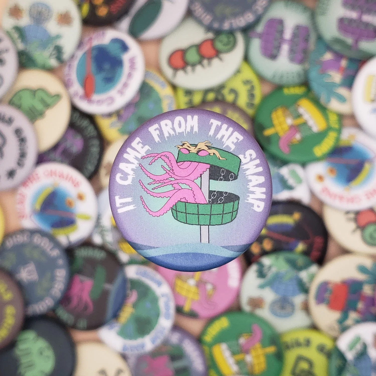 Swamp Monster Disc Golf Pinback Button — Daily Grind Disc Golf