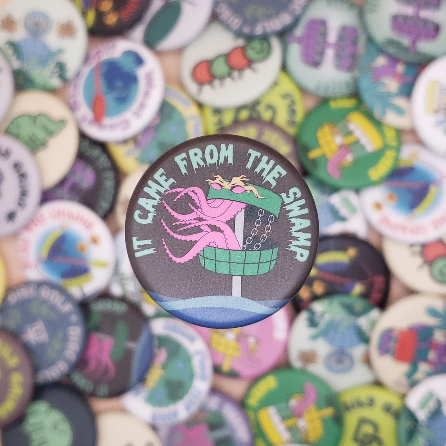 Swamp Monster Disc Golf Pinback Button — Daily Grind Disc Golf