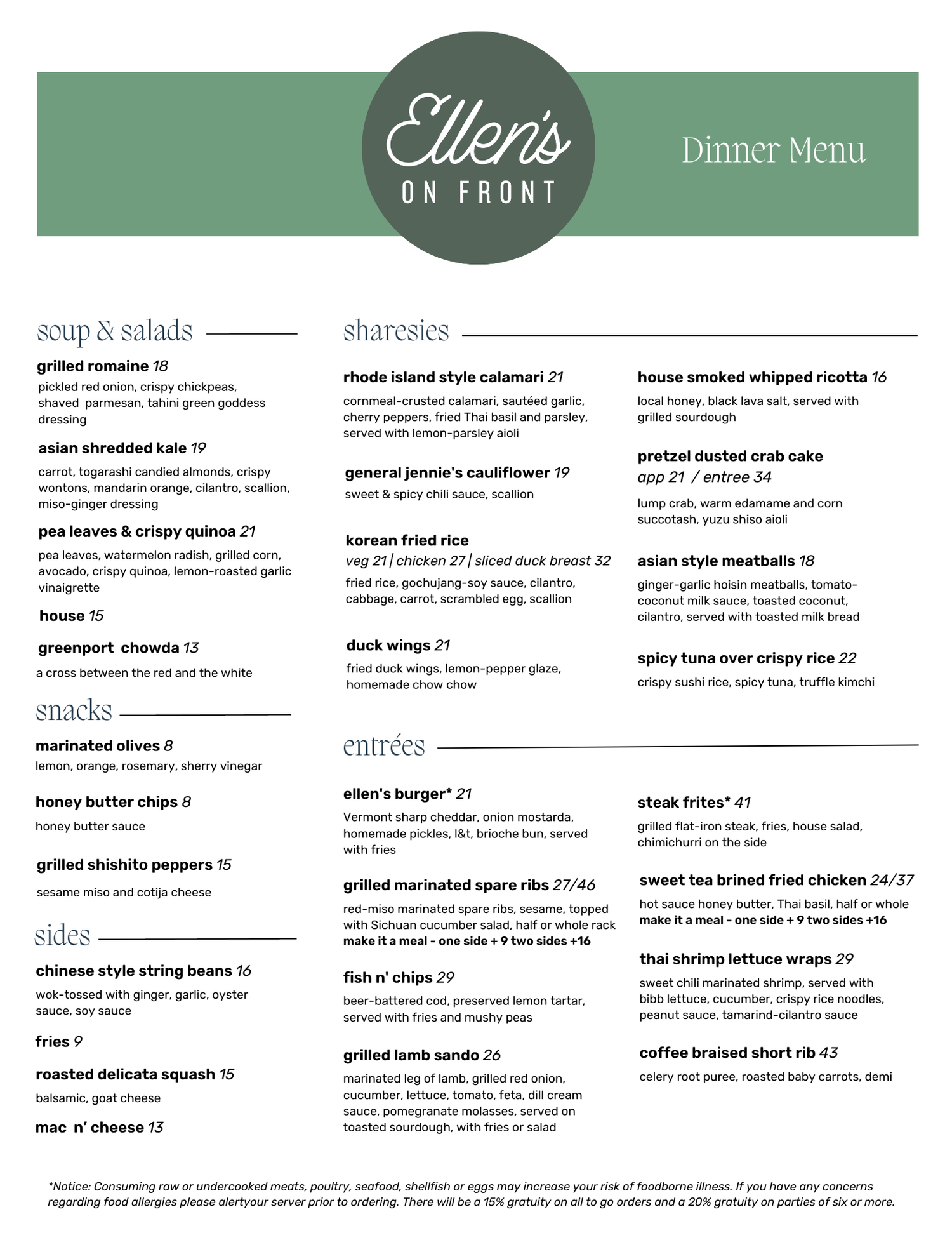 Menus — Ellen's On Front