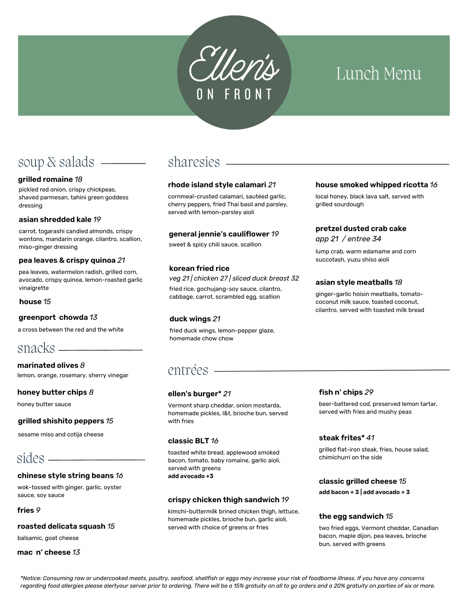 Menus — Ellen's On Front