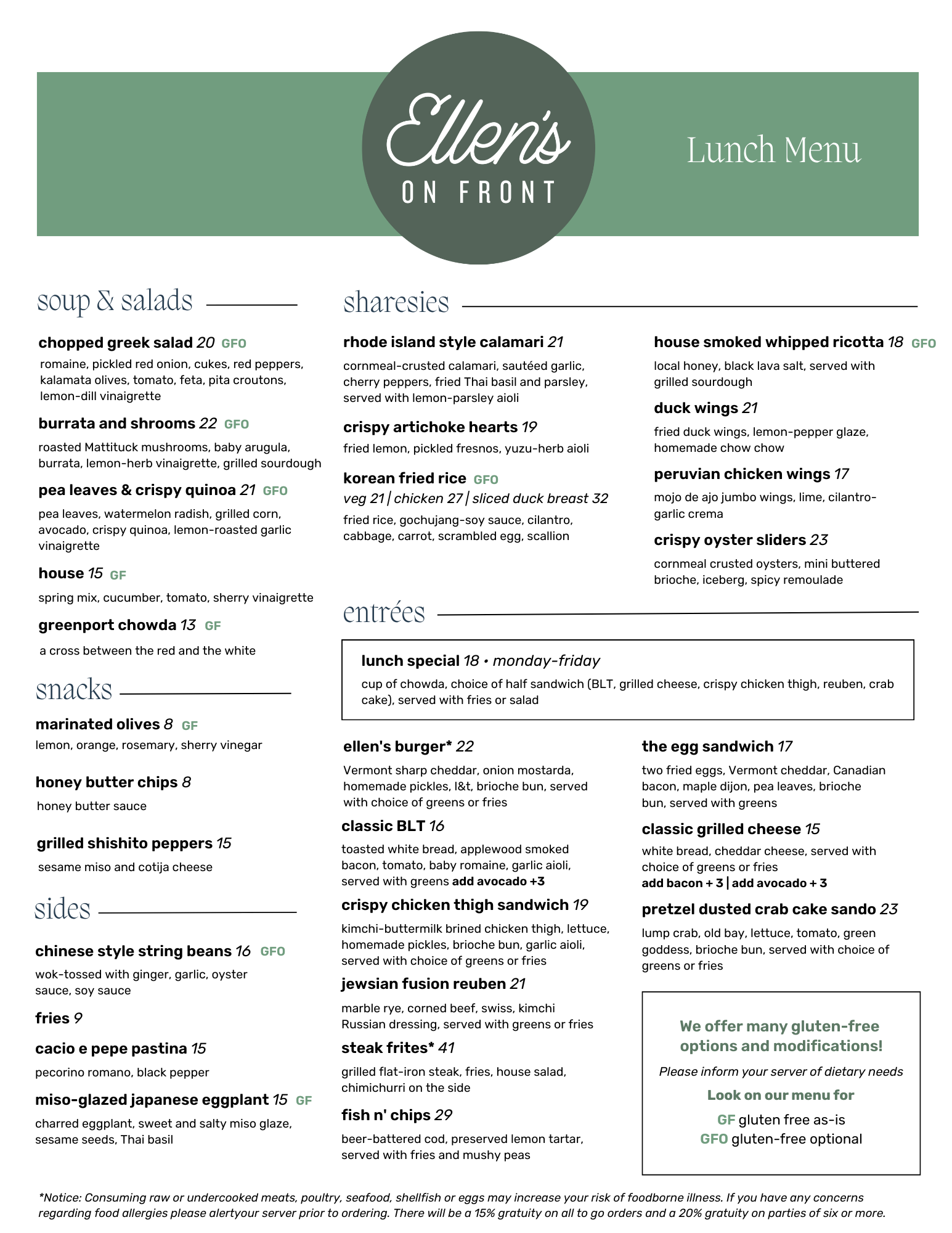 Menus — Ellen's On Front