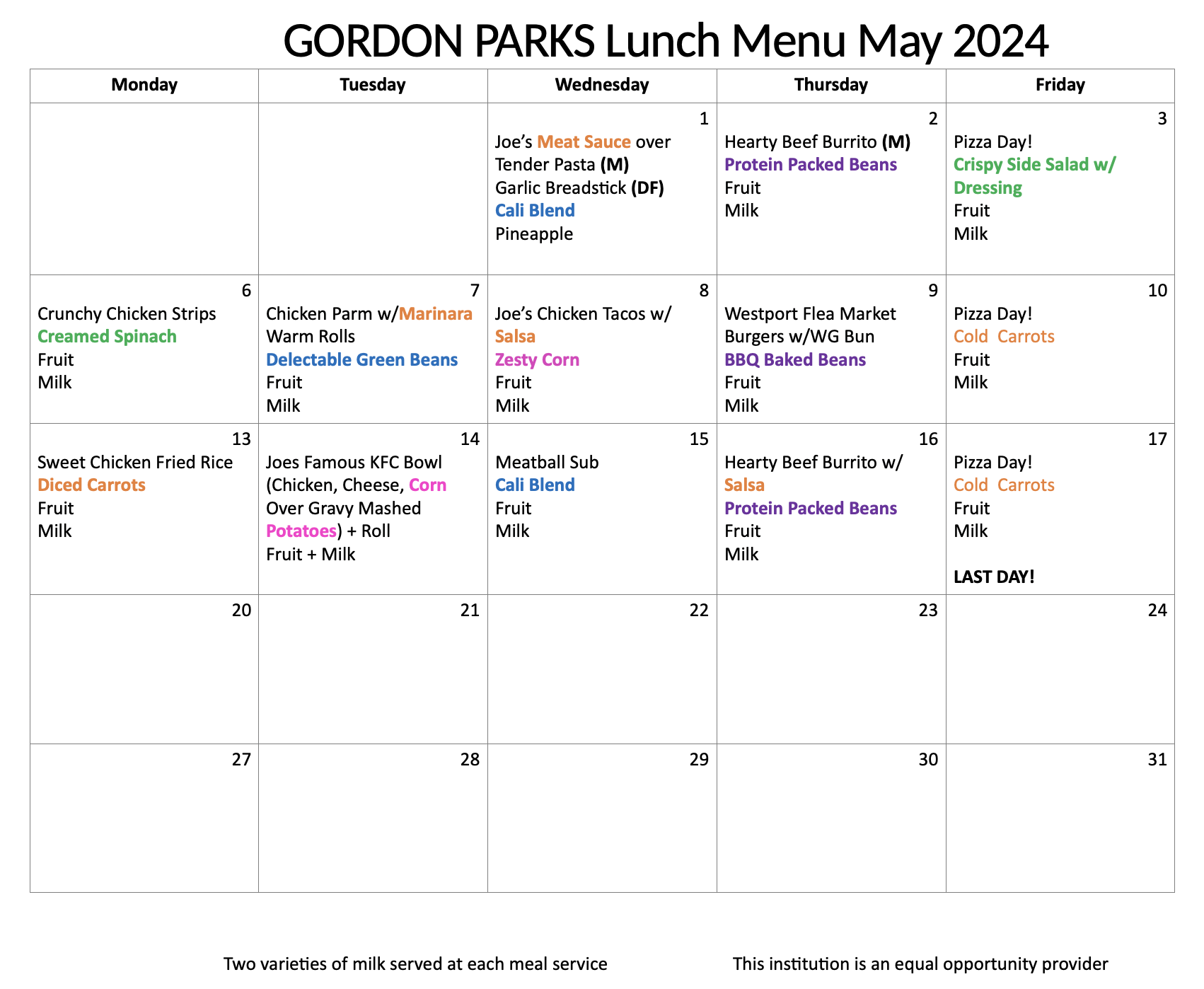 Menu — Gordon Parks Elementary School