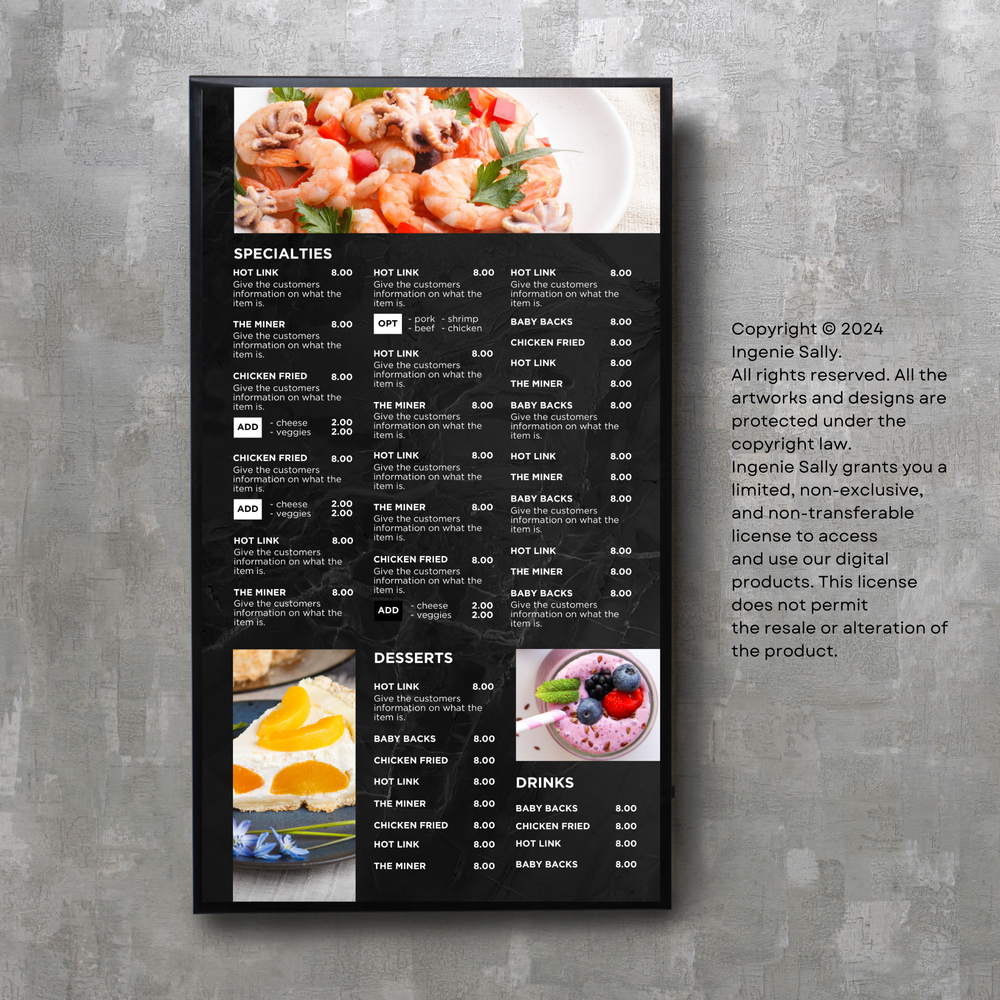 TV Menu Board and Takeout Canva Template — Ingenie Sally