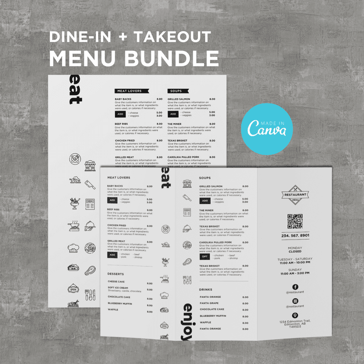 DIY Digital TV Menu Board, Dine-in menu and Takeout Canva Template ...