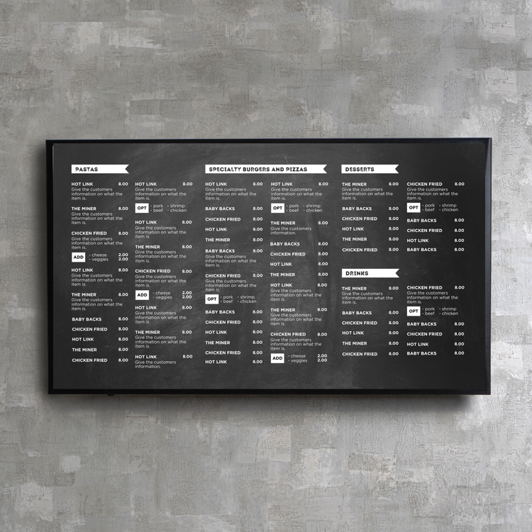 Digital TV Menu Board, Dine-in menu and Takeout Canva Template ...