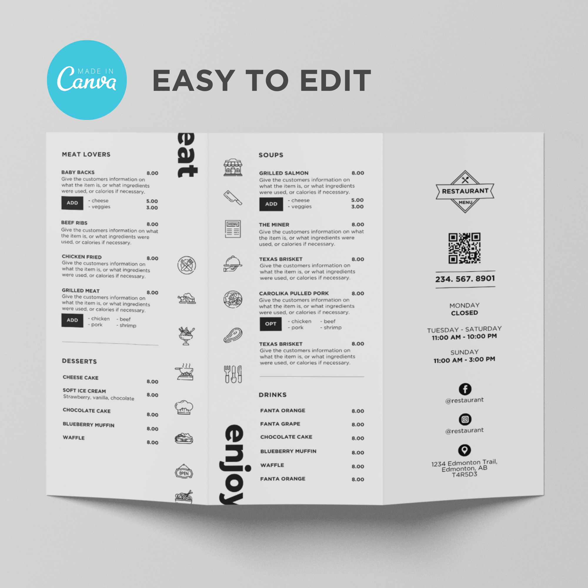 DIY dine-in food takeout to go menu Canva template — Ingenie Sally