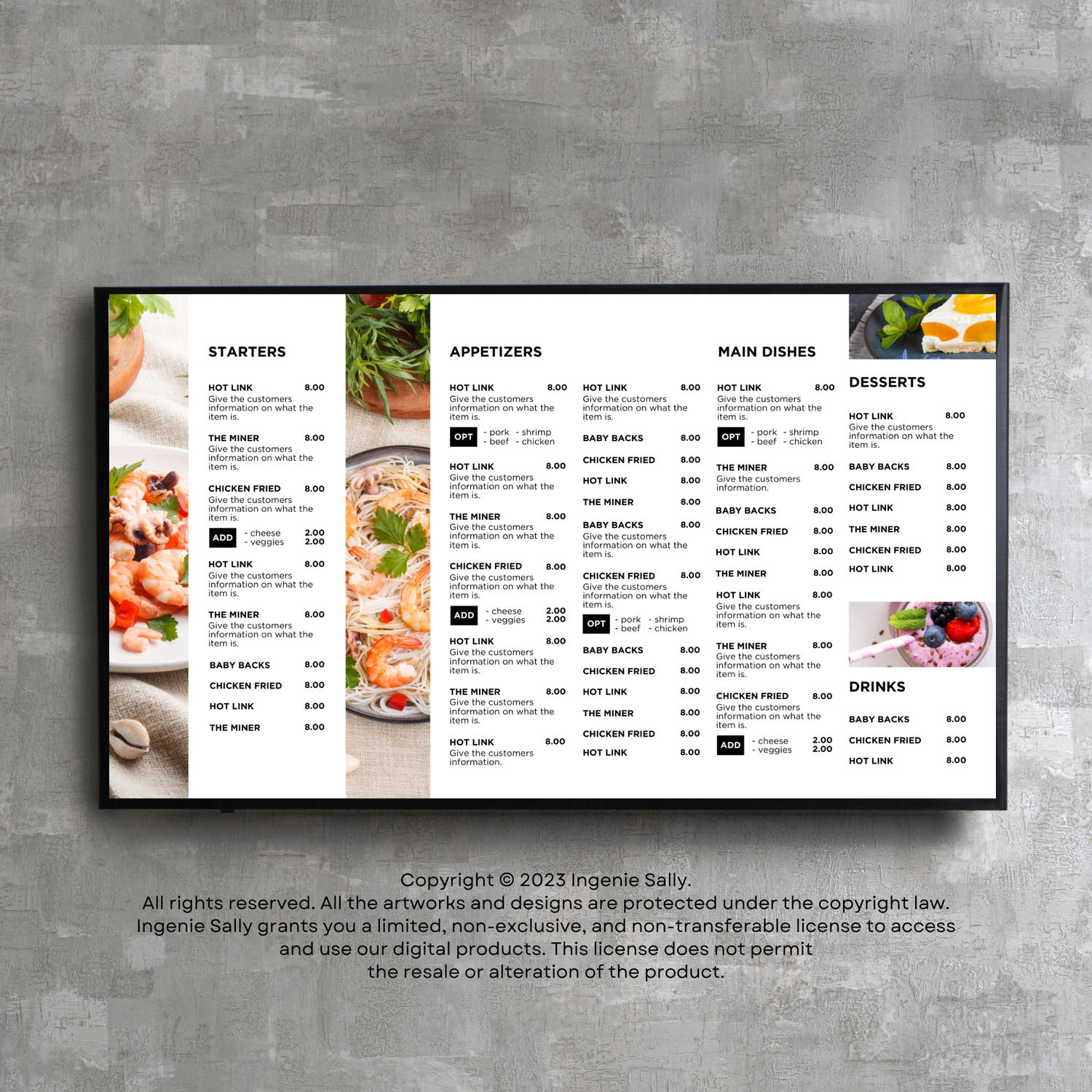 Digital TV Menu Board, Dine-in menu and Takeout Canva Template ...