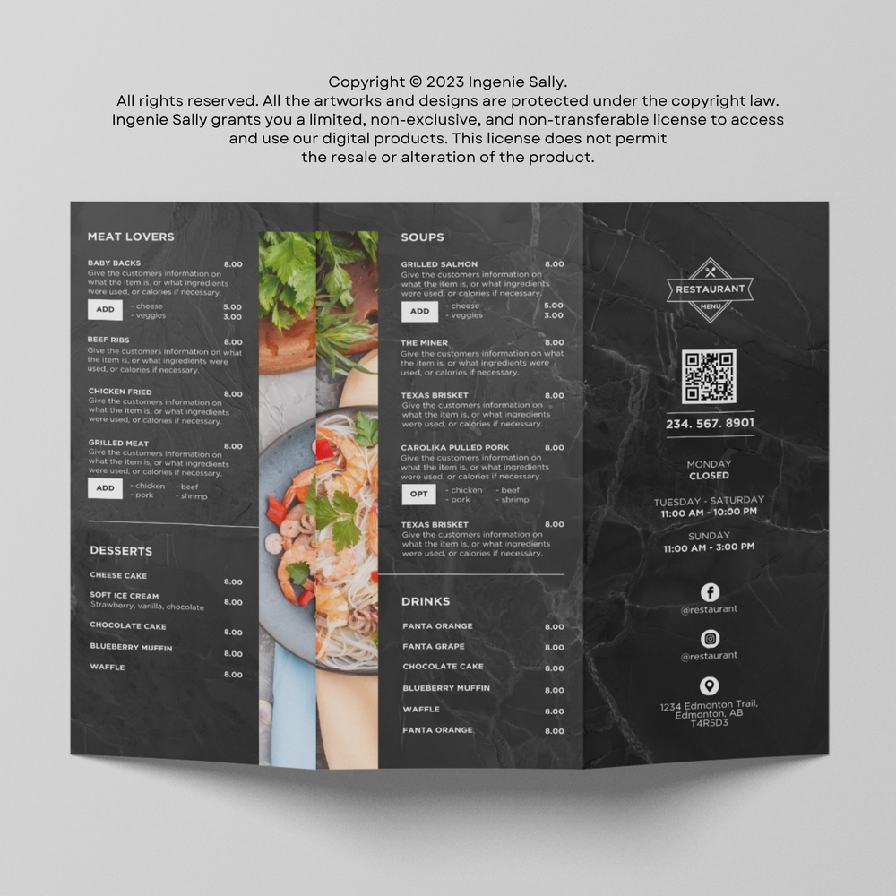 DIY dine-in food takeout to go menu Canva template — Ingenie Sally