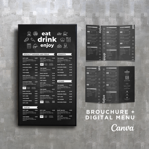 DIY Digital TV Menu Board, Dine-in menu and Takeout Canva Template ...