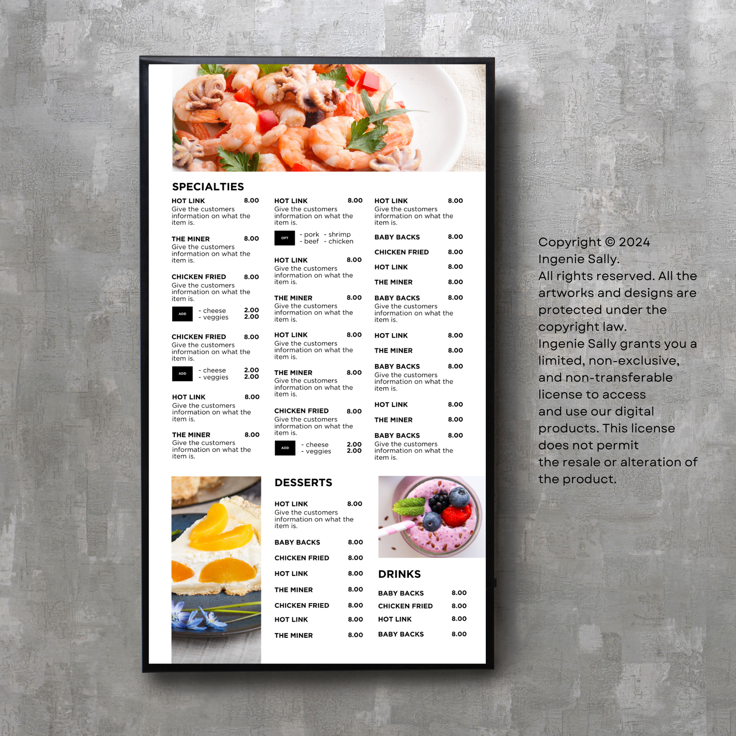 Digital TV Menu Board, Dine-in menu and Takeout Canva Template ...