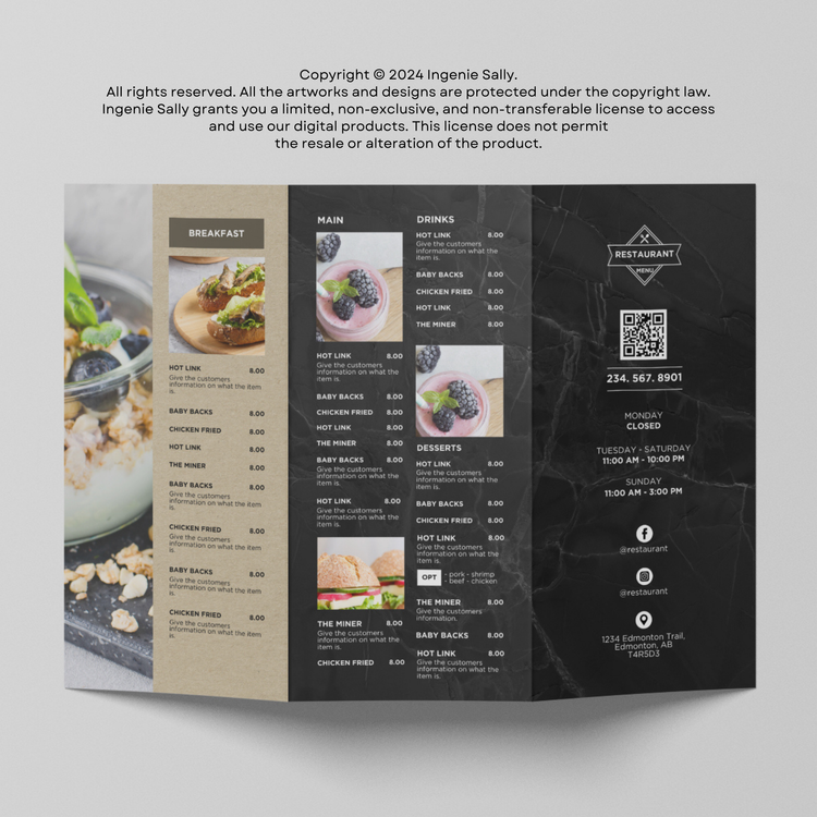 DIY dine-in food takeout to go menu Canva template — Ingenie Sally