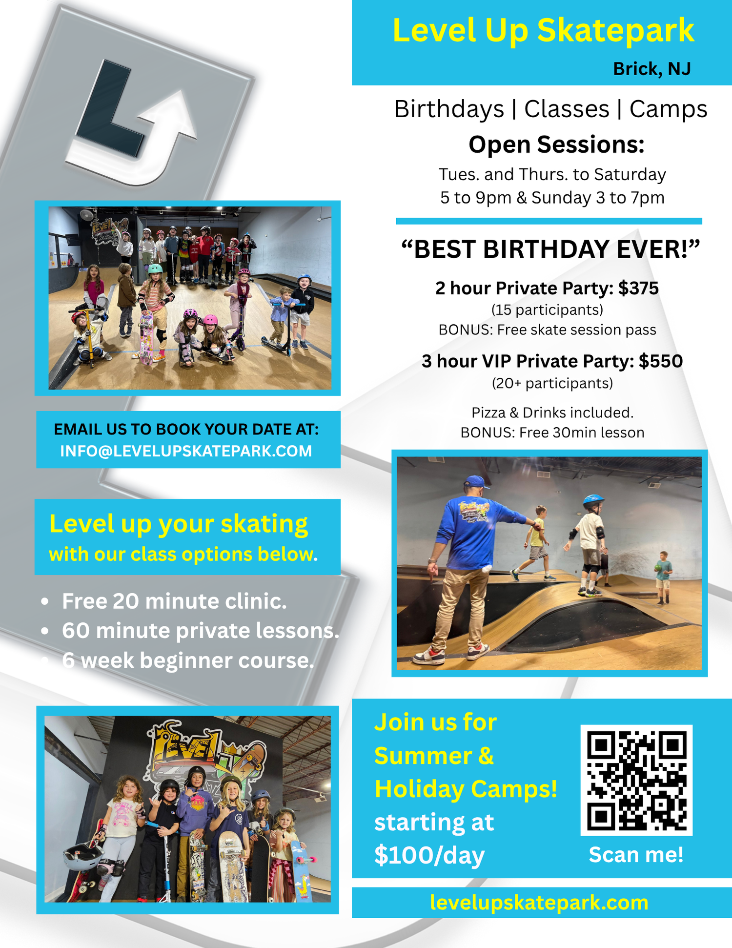 Level Up Skatepark In Brick New Jersey