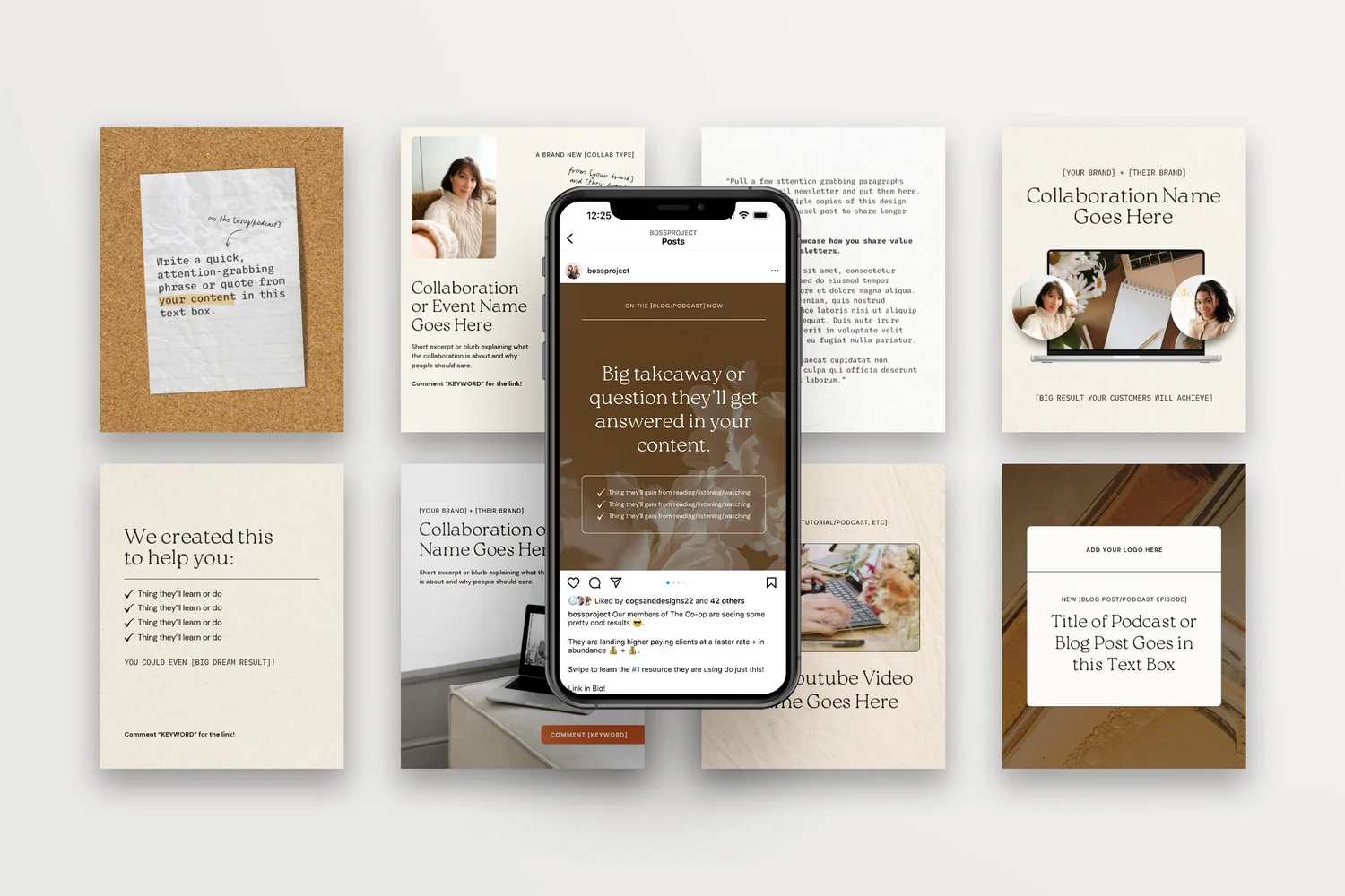 Goal Sharing Social Media Canva Templates: Neutral Collection ...
