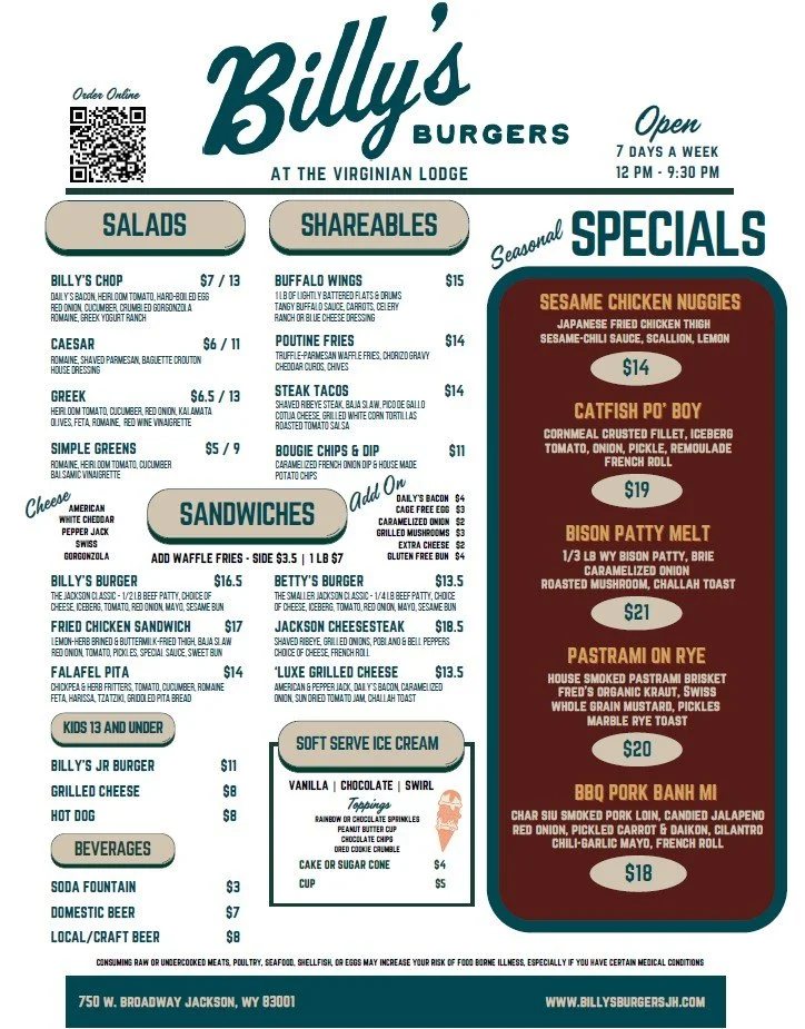 Billy's Burgers - Casual Jackson Hole Restaurant