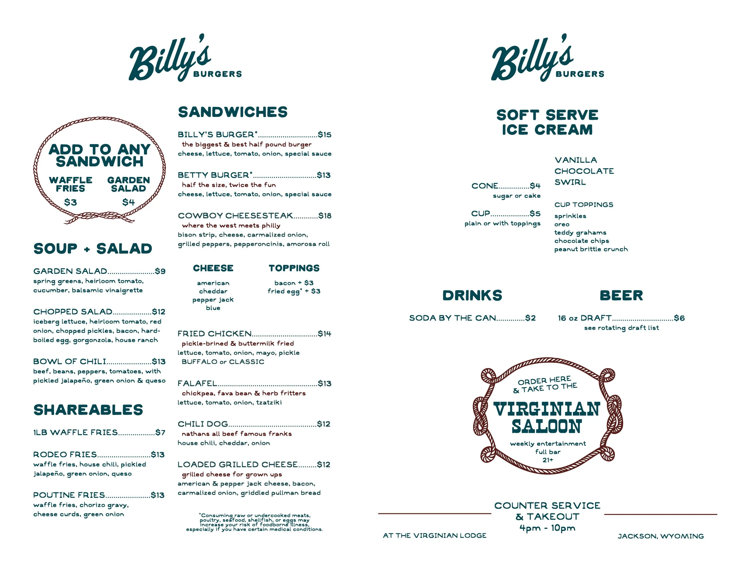 Billy's Burgers - Casual Jackson Hole Restaurant