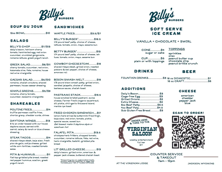 Billy's Burgers - Casual Jackson Hole Restaurant