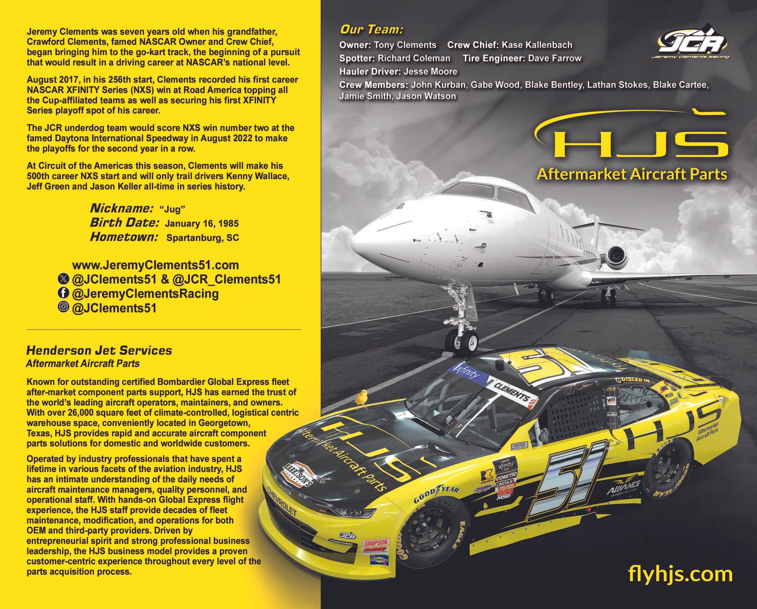 NASCAR Sponsorship — HJS Aftermarket Aircraft Components