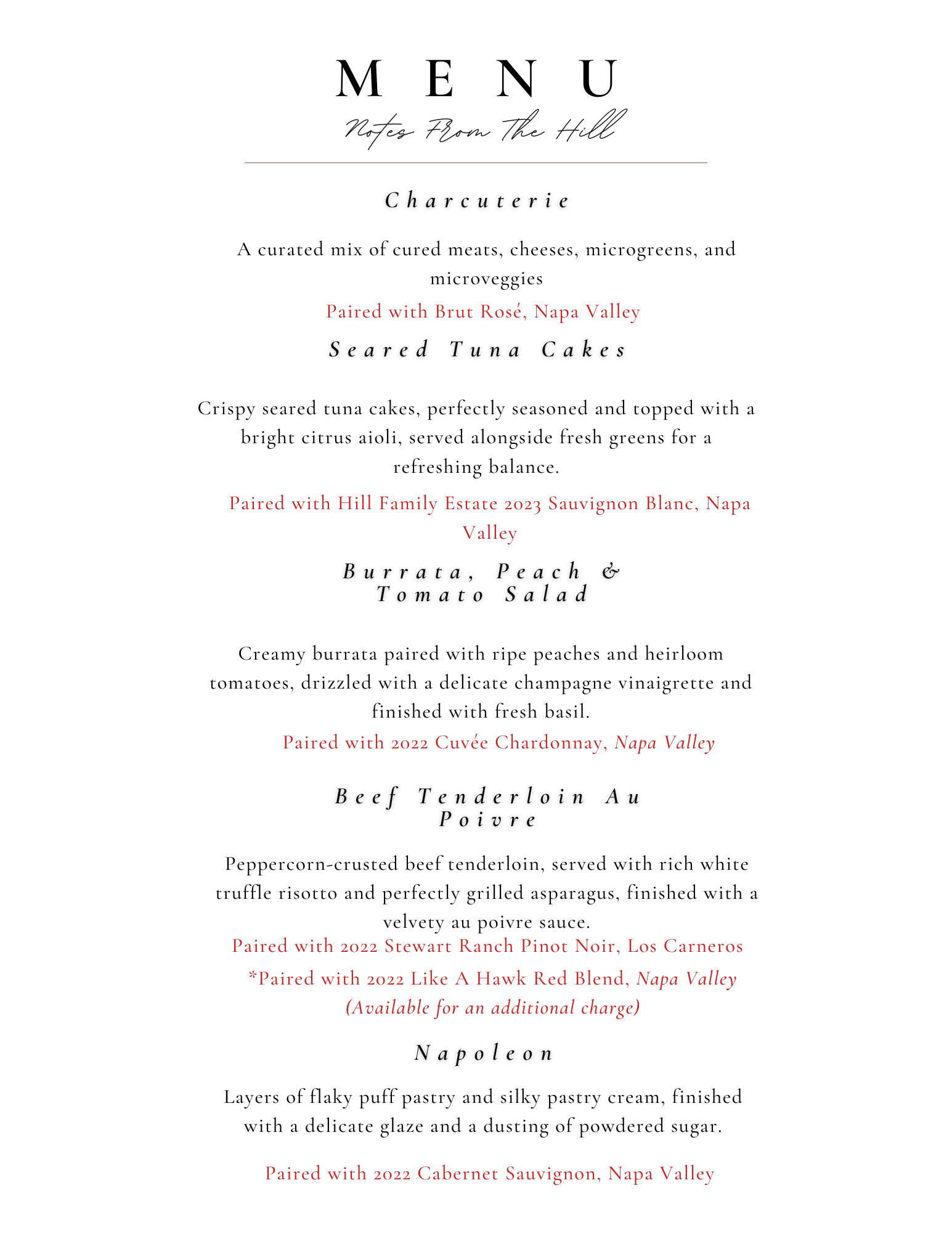 Notes From The Hill Menu — The Reserve at Selah