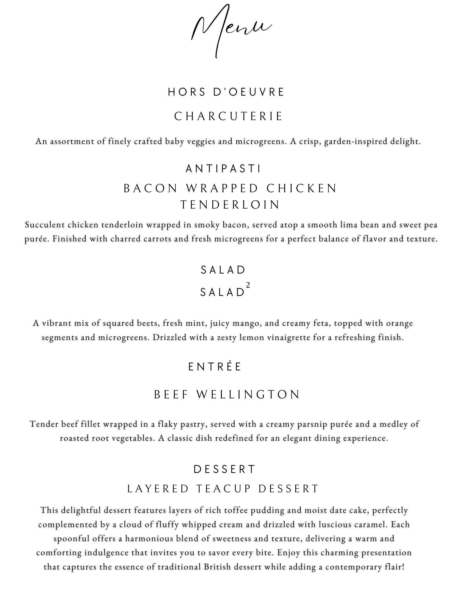 Down the Rabbit Hole Menu — The Reserve at Selah