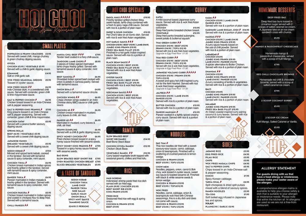 Evening Menu | China, Thailand, Japan & India Taste | Hoi Choi