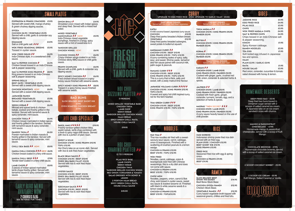 Evening Menu | China, Thailand, Japan & India Taste | Hoi Choi