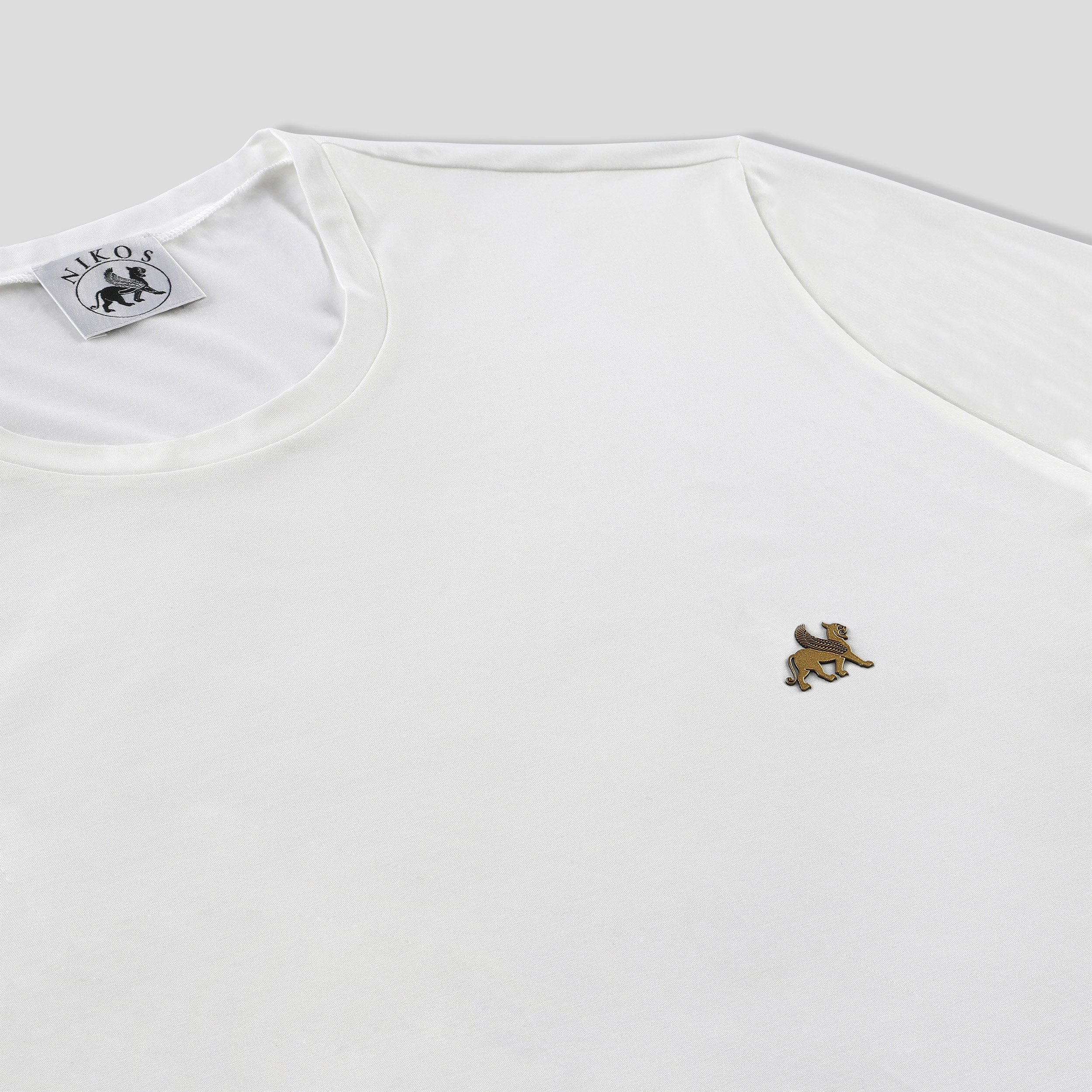 S/10 STRETCH MODAL T-SHIRT WHITE-GOLD — NIKOS SCULPTURE