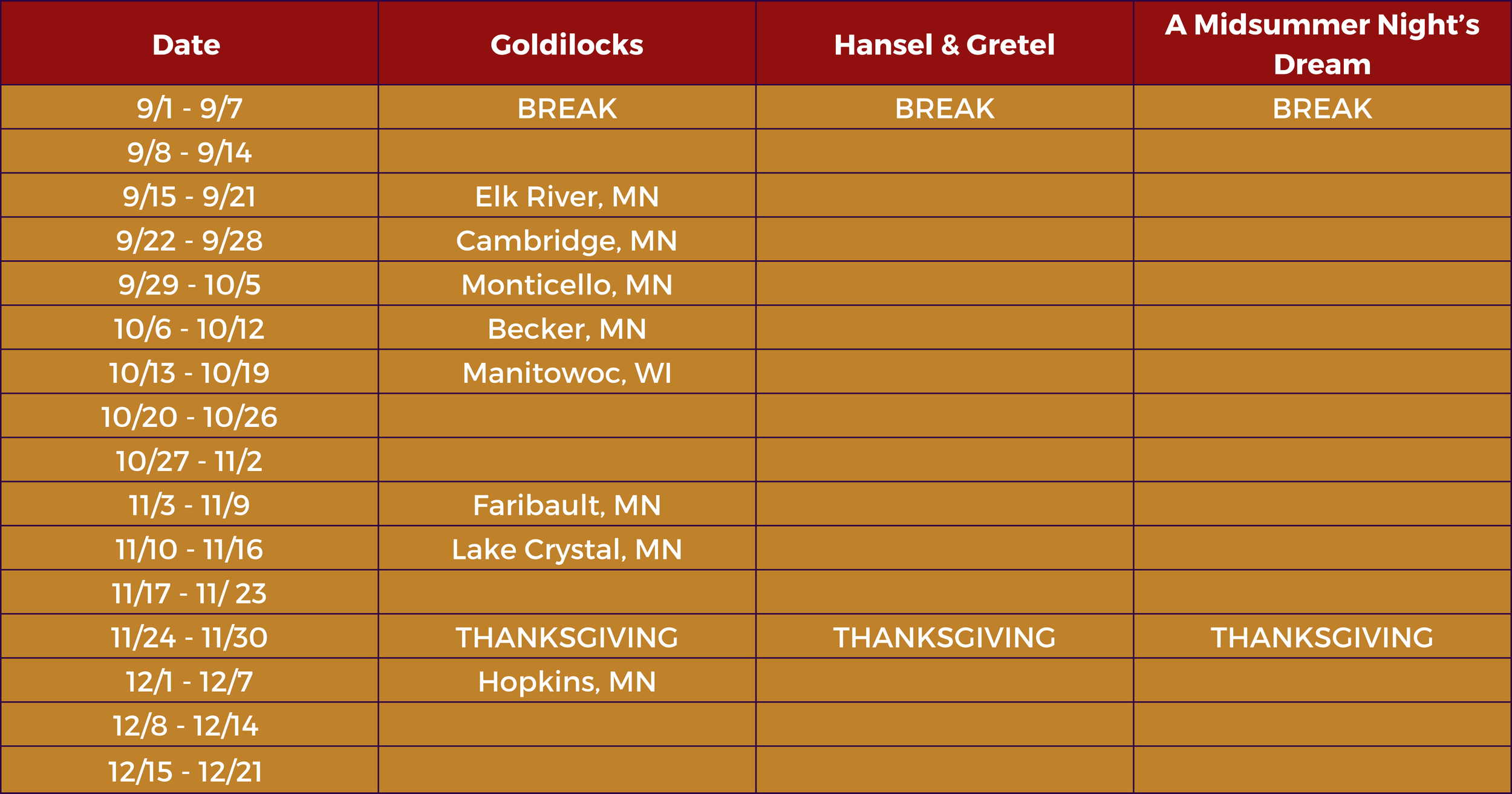 Tour Schedule — Storybook Theatre