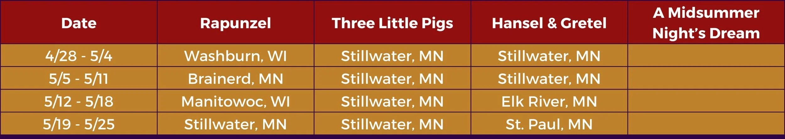 Tour Schedule — Storybook Theatre