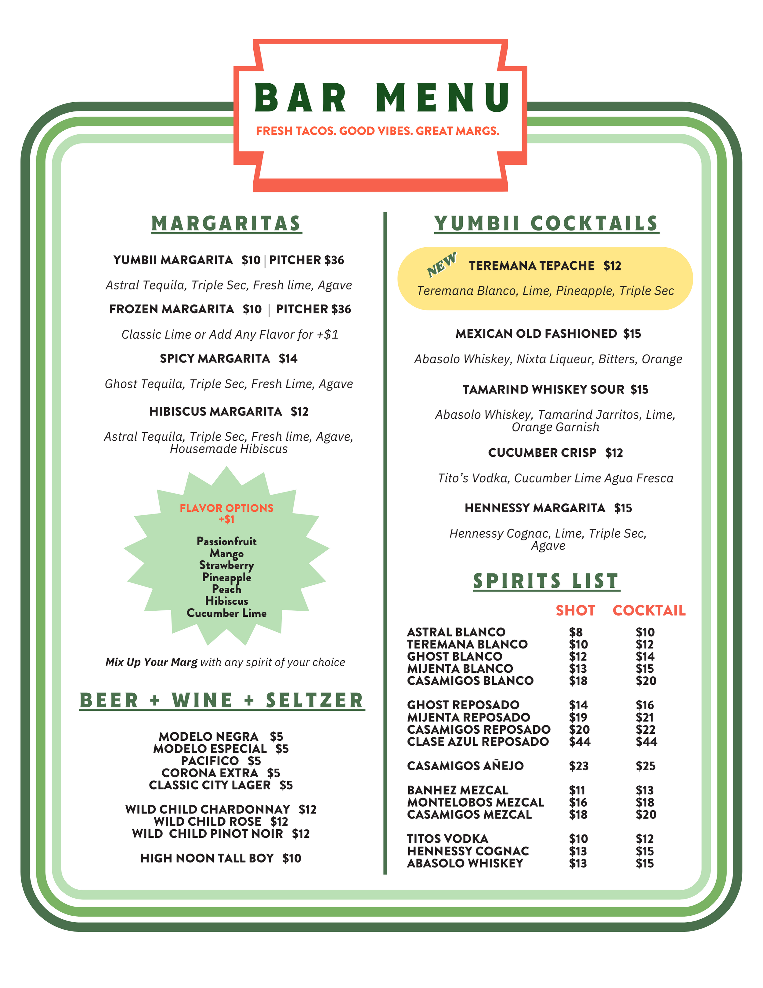 Menu — Yumbii Taco Shop