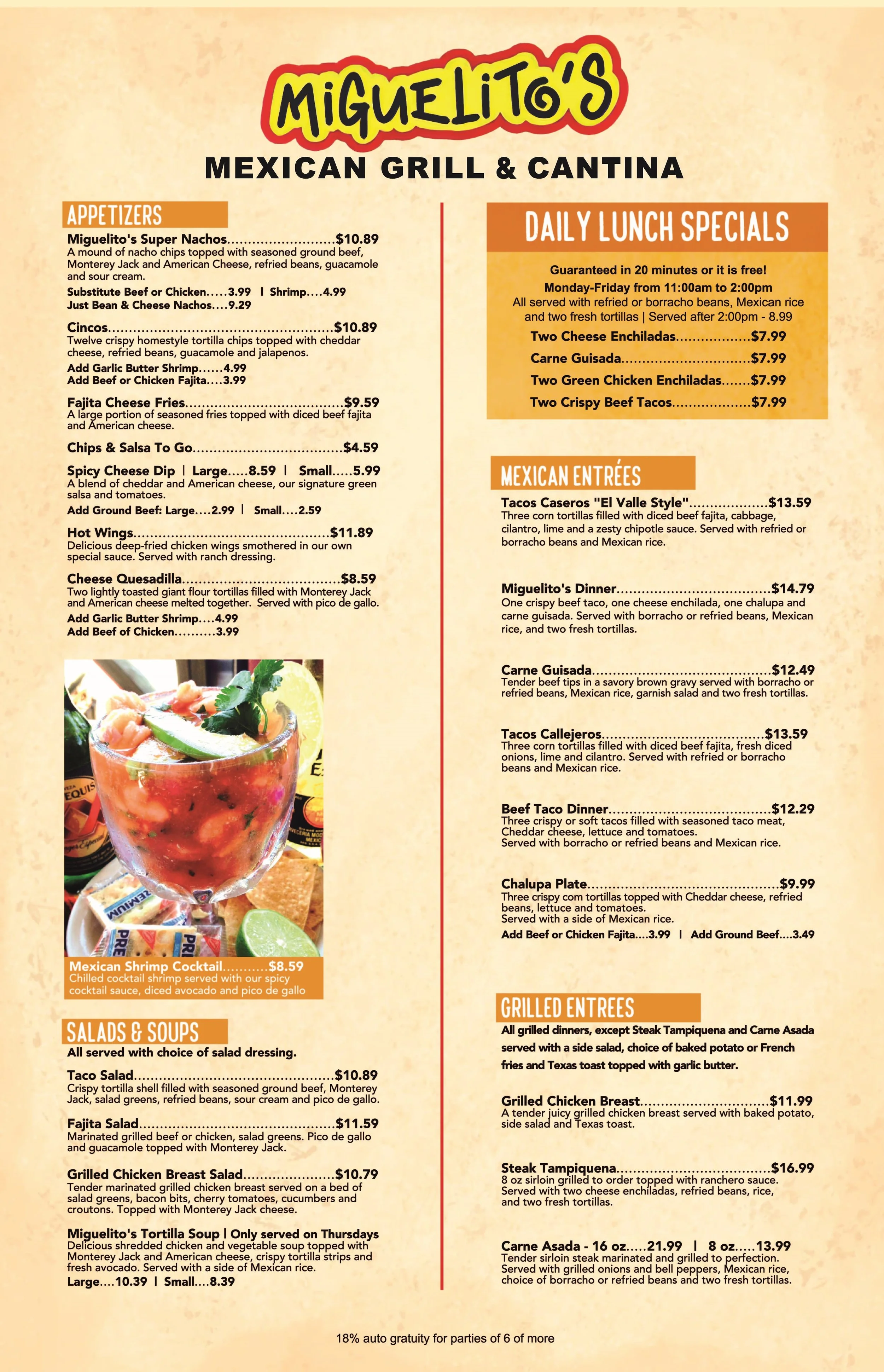 CS Menu — Miguelito's Mexican Grill and Cantina