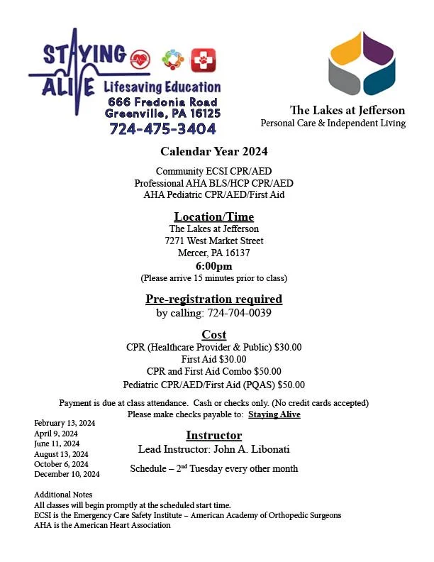Classes/Events — Staying Alive in Mercer County LLC